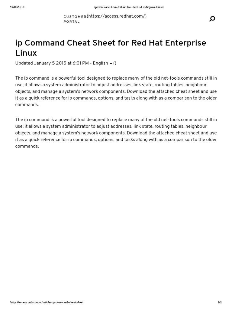 IP Command Cheatsheet Rhel7 | PDF | Internet Protocols | Routing