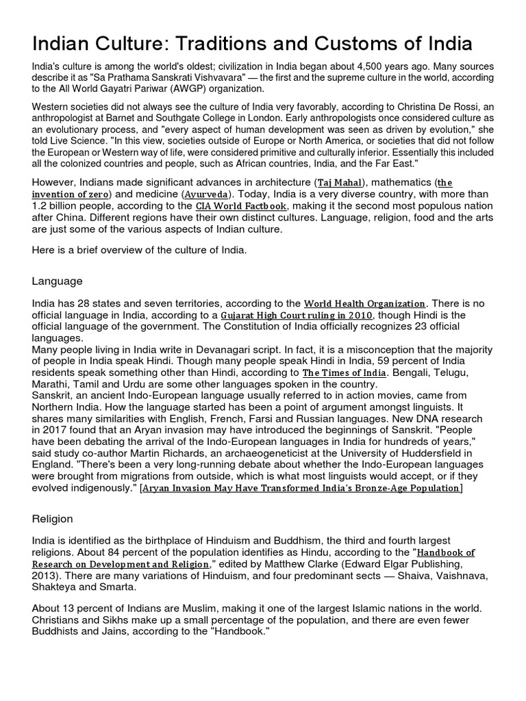 Indian Culture: Traditions and Customs of India: Language | PDF ...