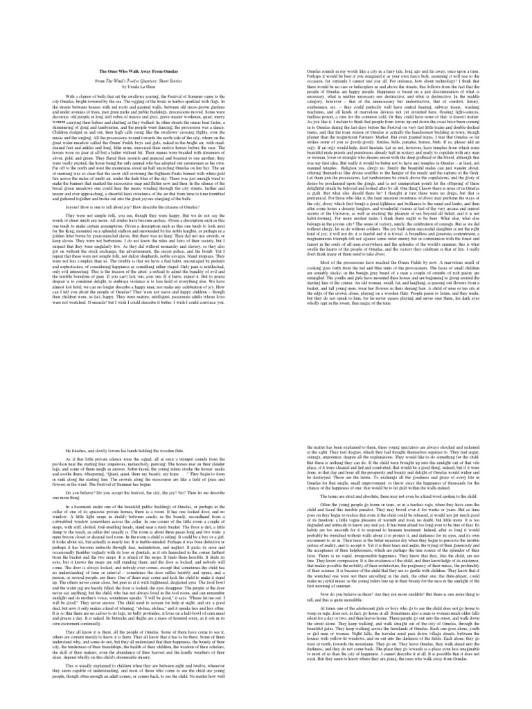 The Ones Who Walk Away From The Omelas | PDF