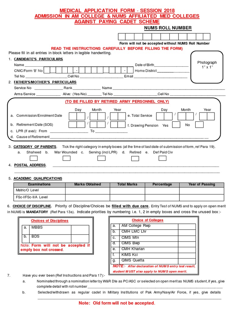 Medical Application Form - Session 2018 | University And College ...