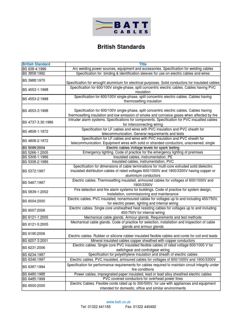 Overview of British Cable Standards | PDF | Electrical Wiring ...