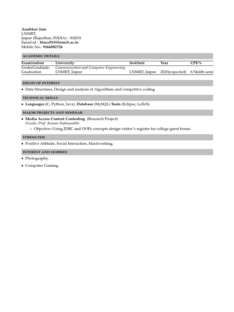 Indian Institute of Technology Bombay Resume | PDF