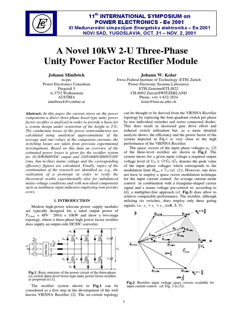 Analysis of Current Stresses and Efficiency of a Novel 10kW 2-U Three-Phase Unity Power Factor ...
