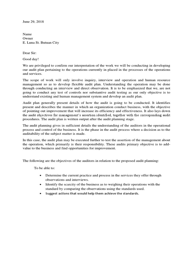 Engagement Letter | PDF | Internal Audit | Audit