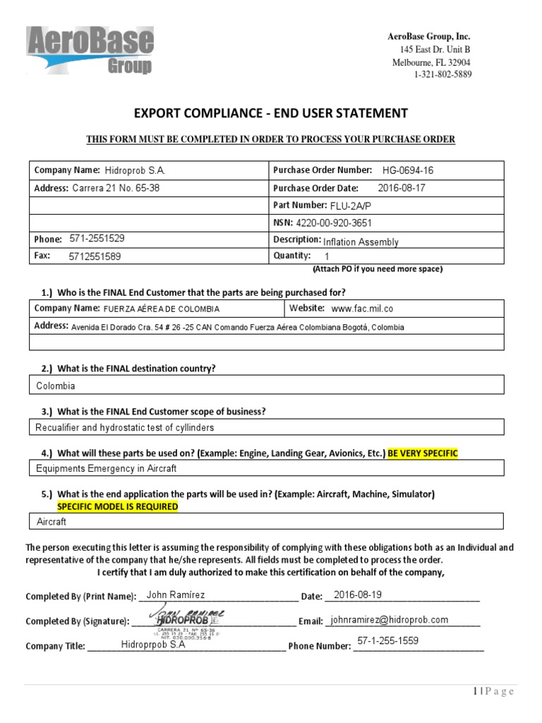 AeroBase Group End User Statement Formato de Inclusion A Provedores ...