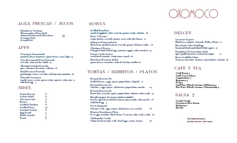 Oxomoco Brunch Menu Overview | PDF