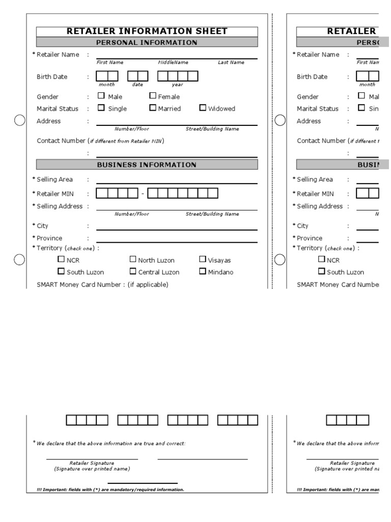 Retailer Information Sheet Retailer Information Sheet: Personal ...