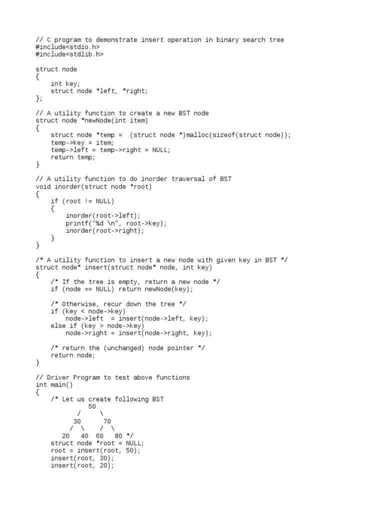BST Insertion in C | PDF | Algorithms And Data Structures ...