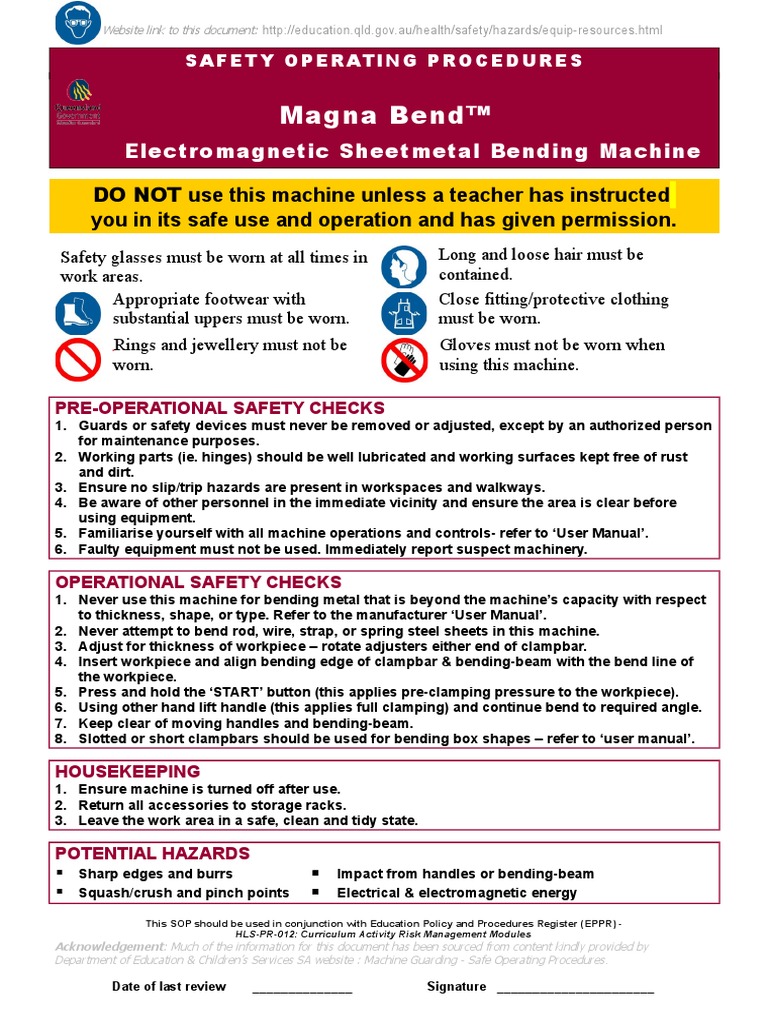 Magna Bend Sop | PDF | Machines | Personal Protective Equipment