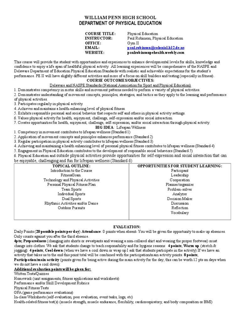 Pe II Syllabus 2012 | PDF | Physical Education | Learning