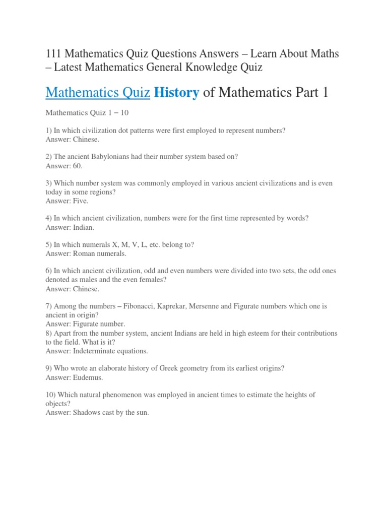 Math Quiz With Answers