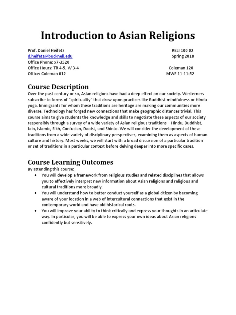 Overview of Asian Religions Course | PDF | Traditions | Test (Assessment)