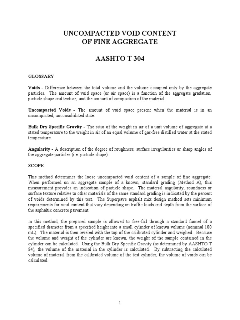 AASHTO T 304 Vacios en Agregado Fino | Download Free PDF | Volume | Weight