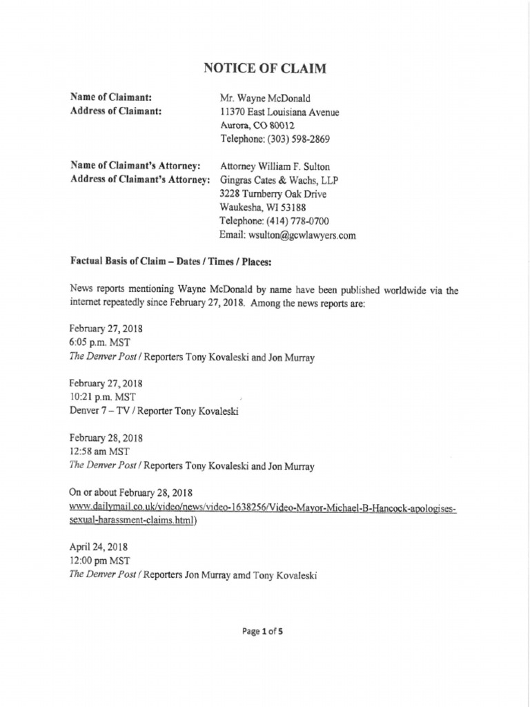 Wayne McDonald Notice of Claim August 2018 | PDF