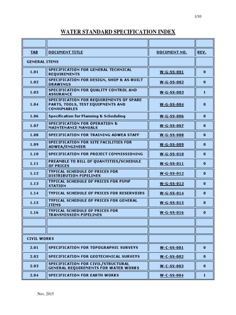 ADWEA Water Works Specifications Index | PDF | Pipe (Fluid Conveyance ...