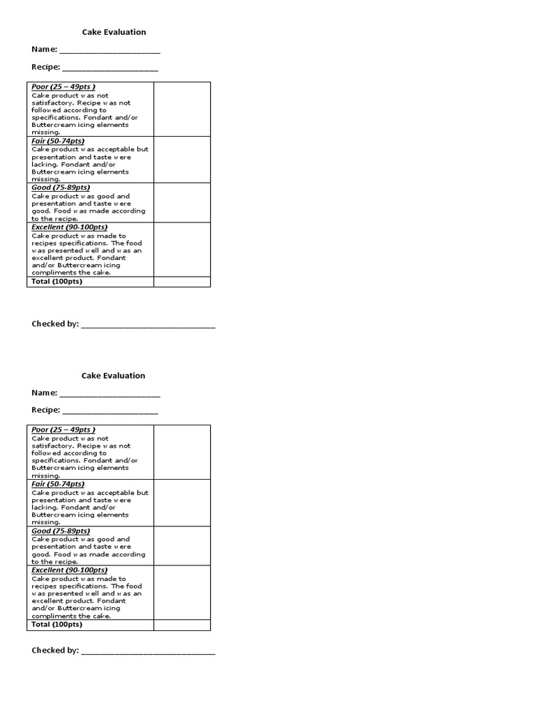 Name: - Recipe: - : Cake Evaluation | PDF