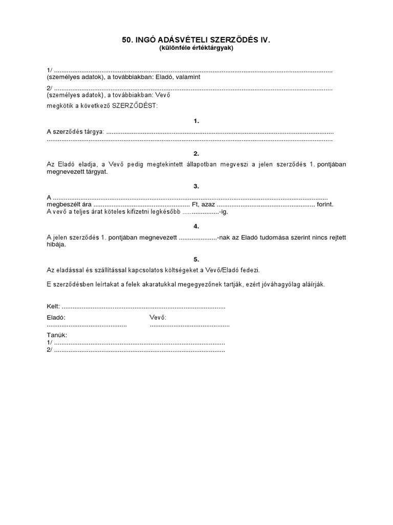 050 - Ingó Adásvételi Szerződés IV | PDF