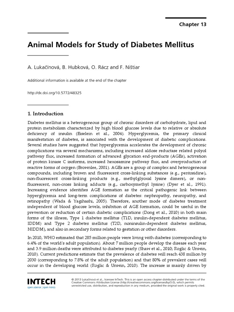 InTech-Animal Models For Study of Diabetes Mellitus PDF | PDF ...
