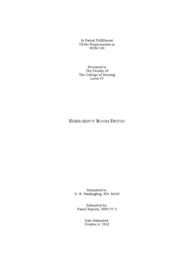 Emergency Room Drugs: Atropine Sulfate, Epinephrine Hydrochloride ...