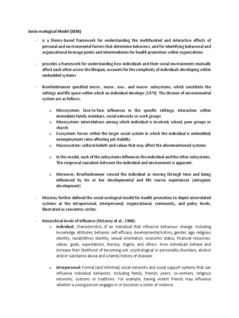 Socio-Ecological Model (SEM) | PDF | Violence | Behavioural Sciences
