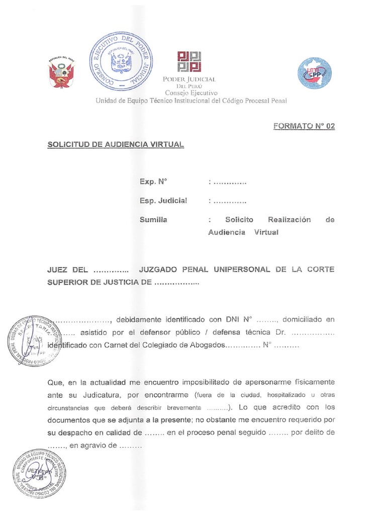 Formato2+ (JPU) Solicitud de Audiencia Virtual | PDF