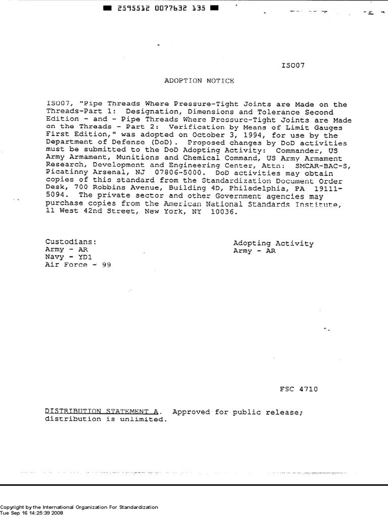 ISO 7-1 Pipe Threads | PDF