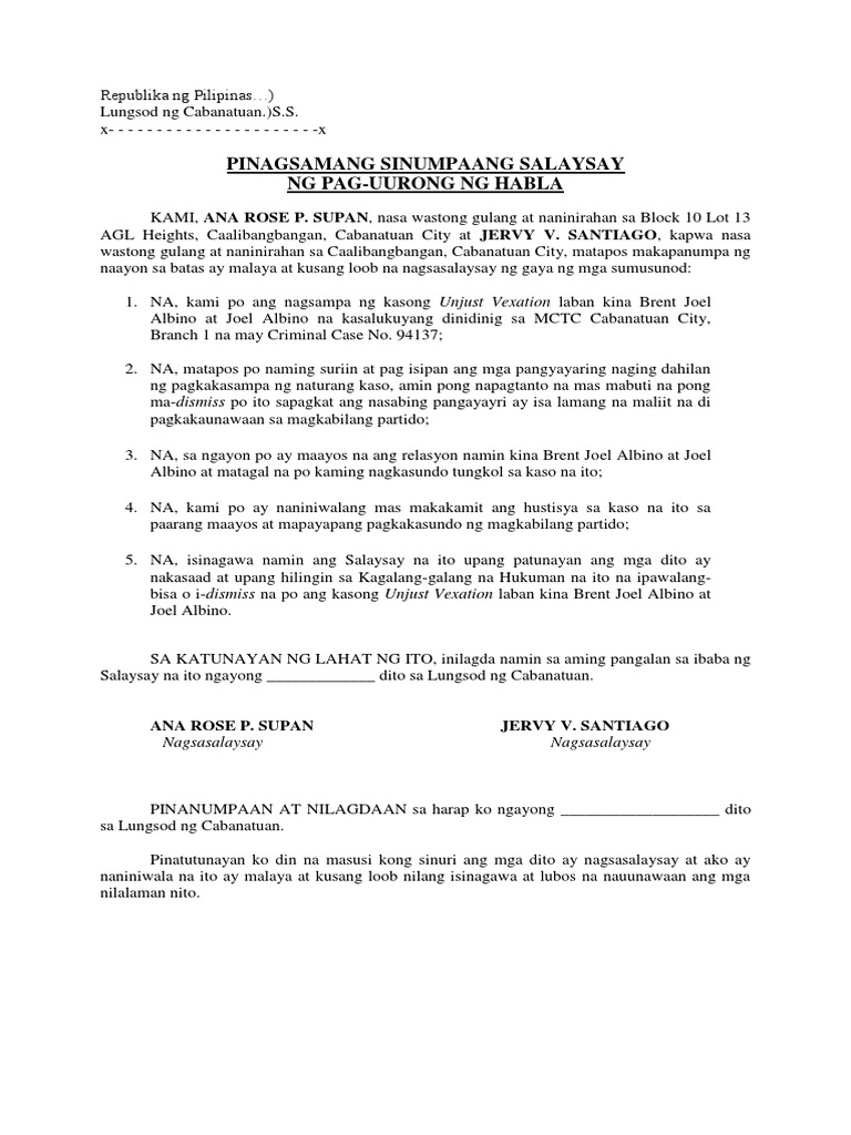 Affidavit of Desistance Sample