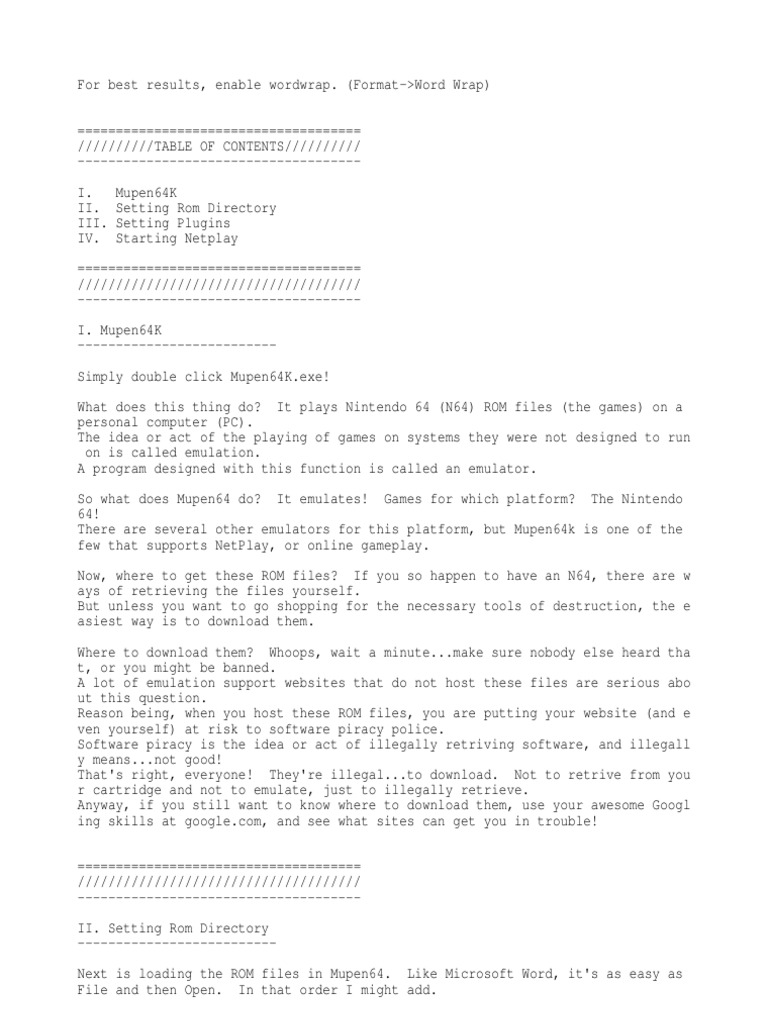 Mupen64k Readme and Guide | PDF | Directory (Computing) | Emulator