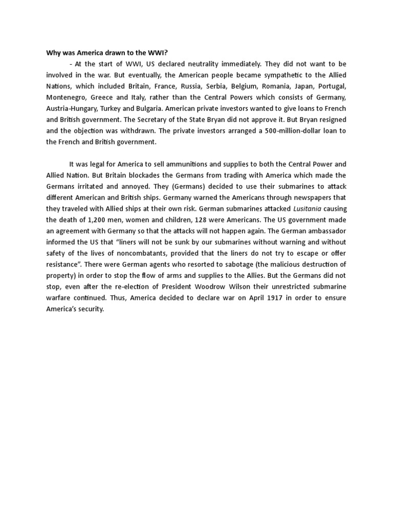 Why Was America Drawn To The WWI? | PDF
