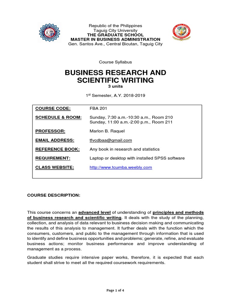 Business Research & Scientific Writing Syllabus | PDF | Survey ...