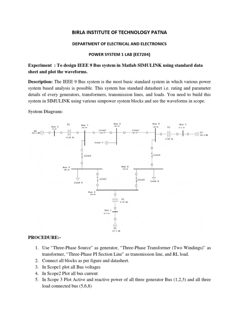 IEEE 9 Bus system design and waveform analysis in Matlab SIMULINK | PDF
