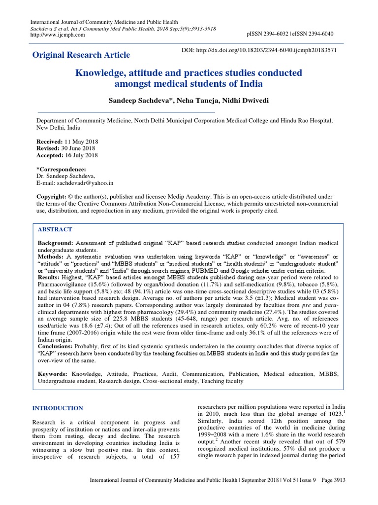 Knowledge, Attitude and Practices (KAP) Studies Conducted Amongst ...