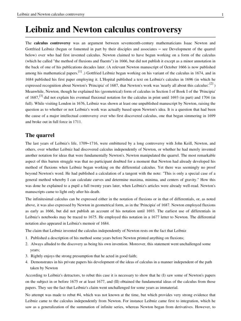 Leibniz and Newton Calculus Controversy | PDF | Isaac Newton ...