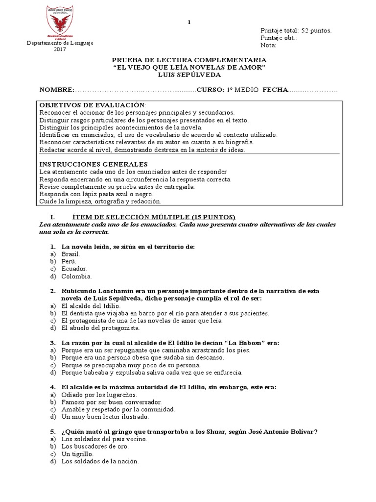 Prueba de lectura: "El viejo que leía novelas" | PDF