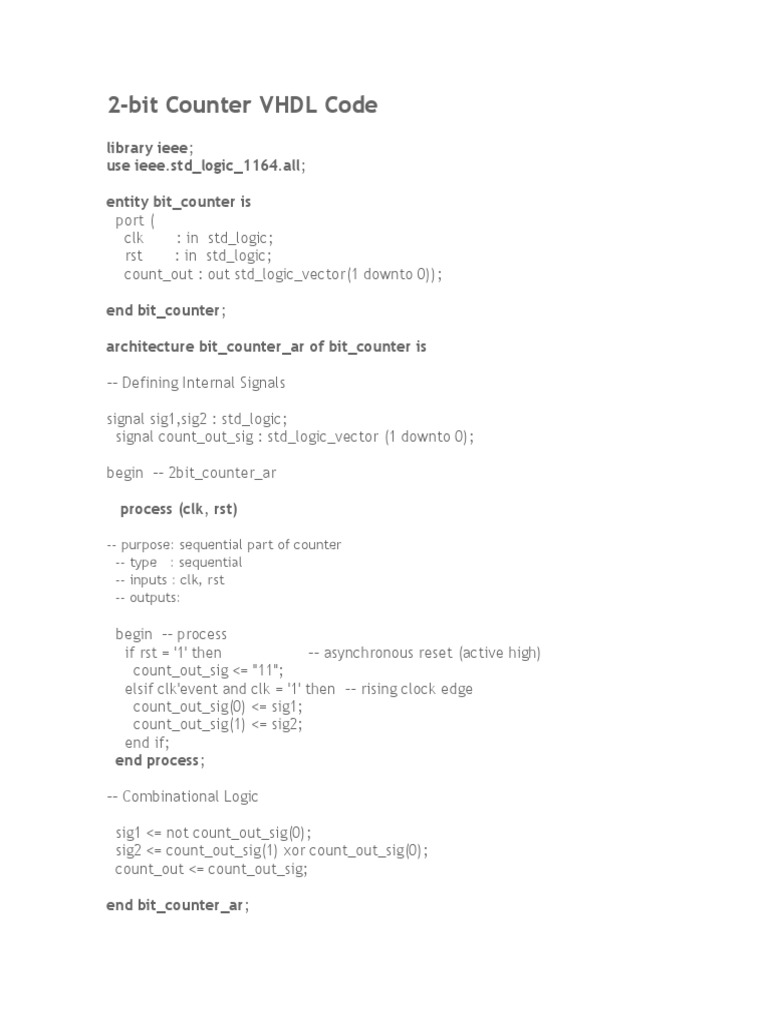 2-Bit Counter VHDL Code: Library Ieee Use Ieee - STD - Logic - 1164.all Entity Bit - Counter Is ...