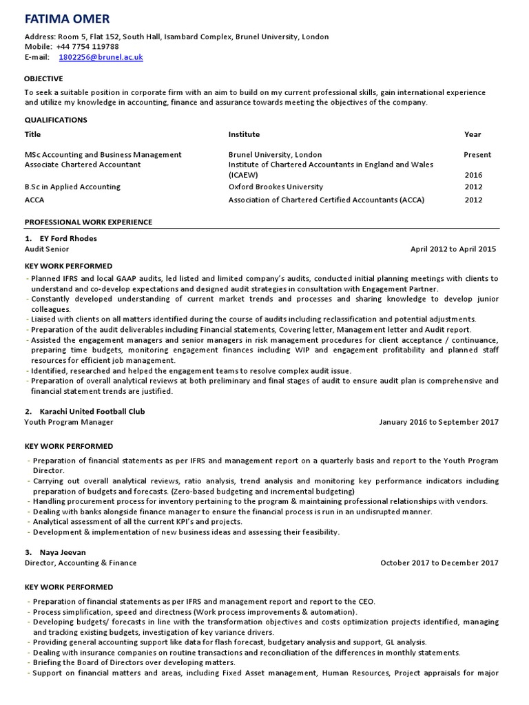 Fatima Omer CV | Download Free PDF | Accounting | Audit