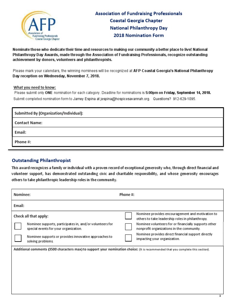 2018 AFP NPD Nominee Form | PDF | Fundraising | Volunteering