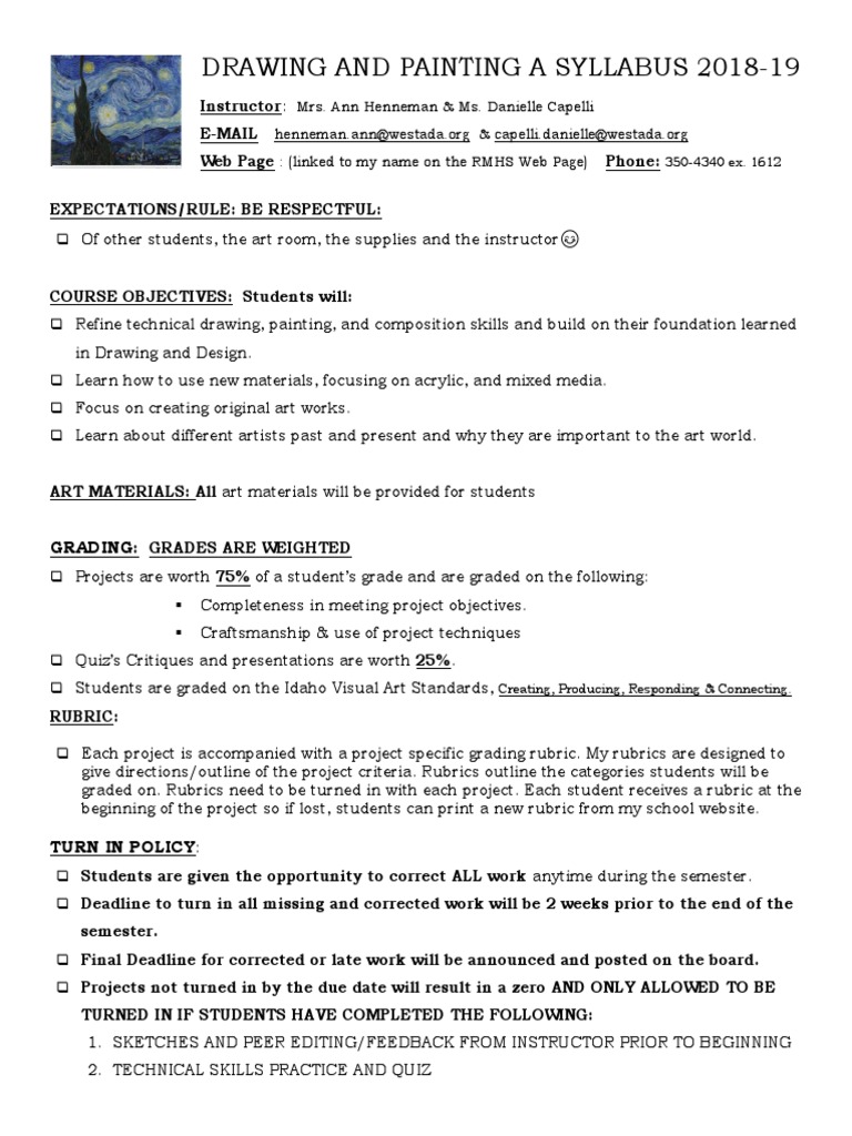 Syllabus Draw-Paint A 2018-19 | PDF | Paintings | Drawing