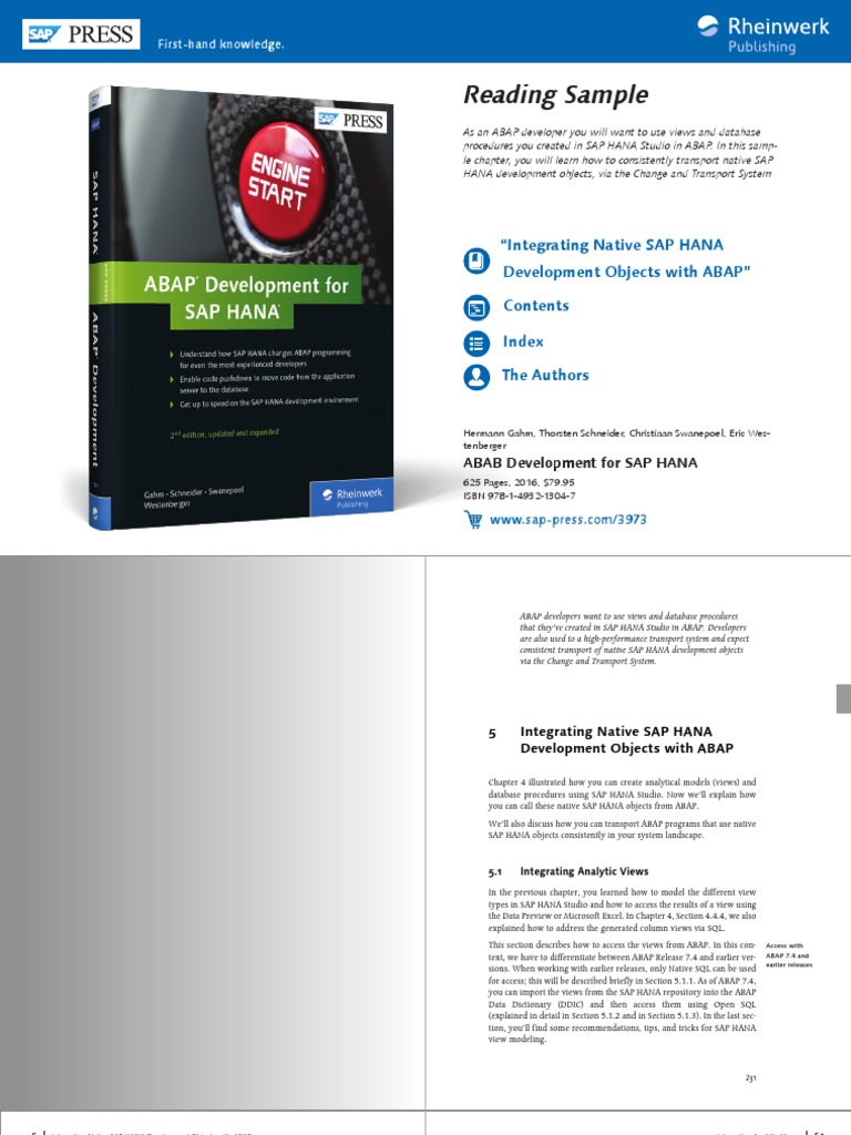 SAP-Press - Abap Development For Sap Hana | PDF | Parameter (Computer Programming) | Databases