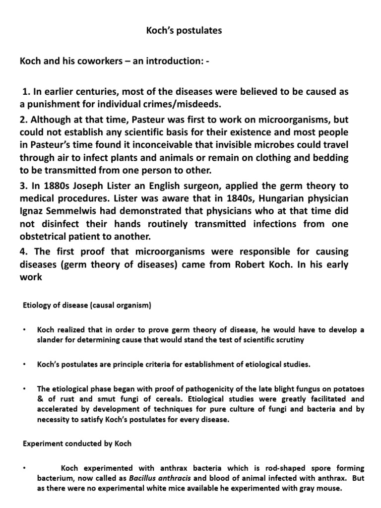 Establishing the Germ Theory of Disease: Robert Koch and the ...