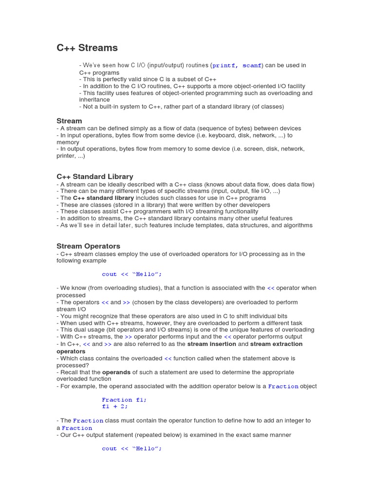C++ Streams | PDF | C++ | Class (Computer Programming)