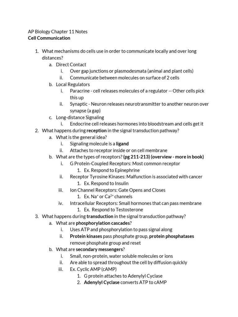 AP Biology Chapter 11: Cell Communication | PDF | Cell Signaling ...