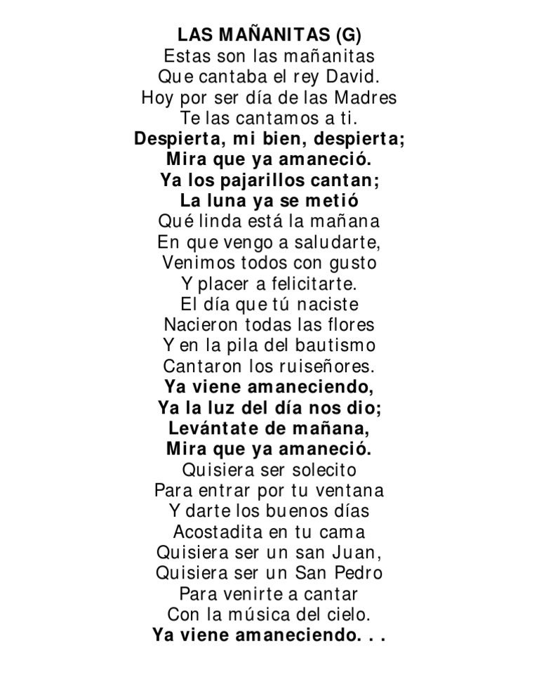 Letras De Las Mañanitas Tradicionales Pdf