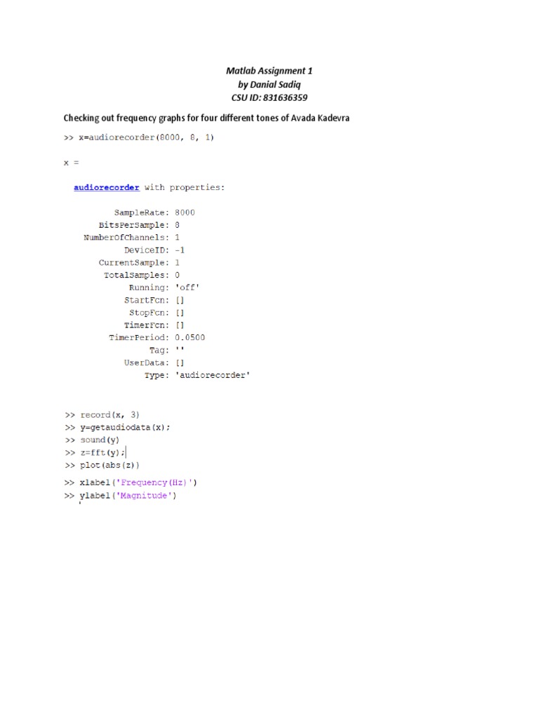 Matlab Assignment 1 | PDF Matlab Assignment 1 | PDF