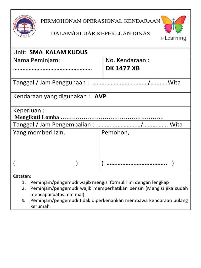 Form Peminjaman Mobil - Perumperindo.co.id
