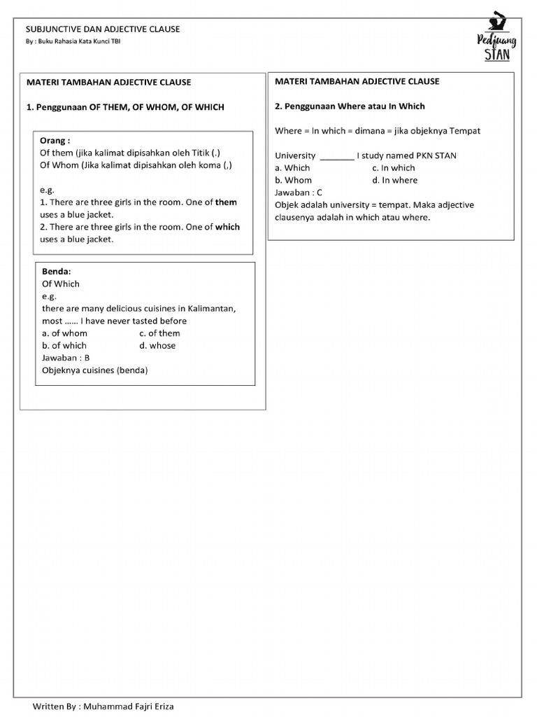 Subjunctive Dan Adjective Clause PDF | PDF