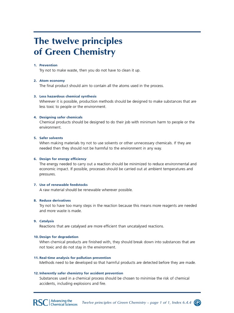 12 Principles of Green Chemistry Explained | PDF