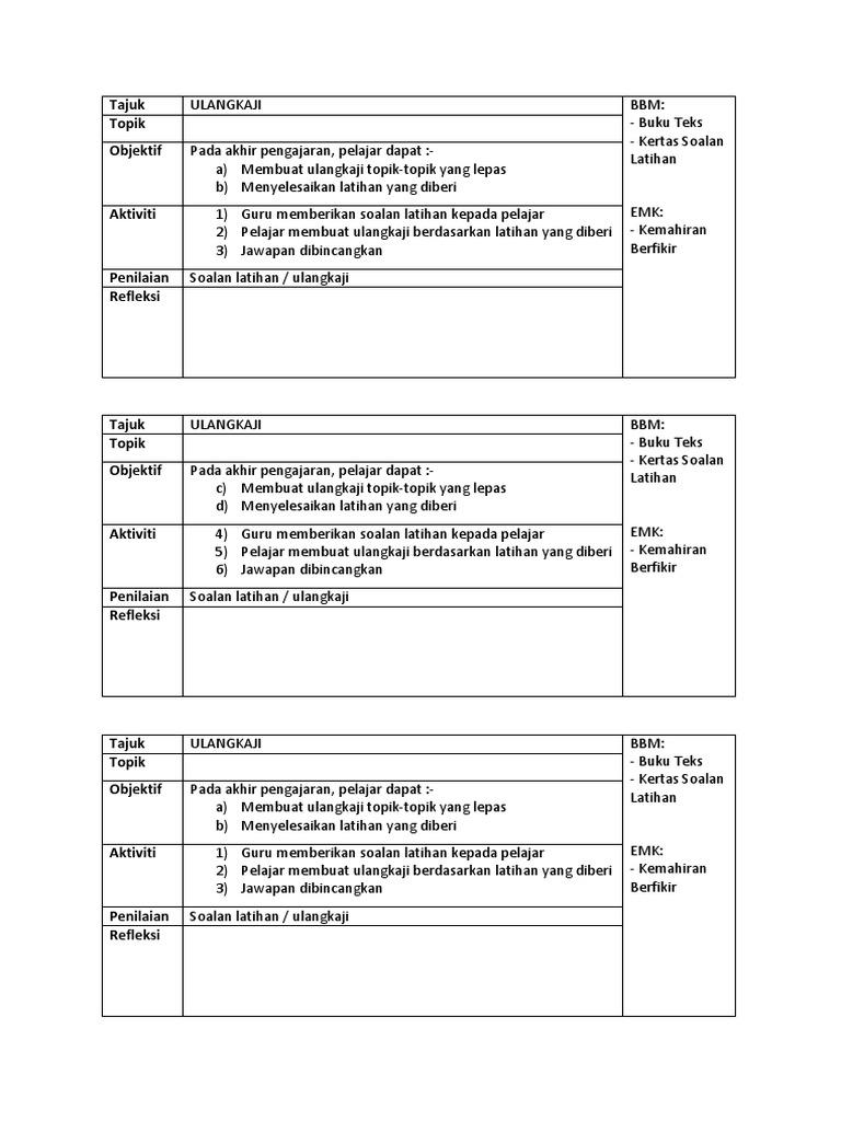 Contoh Rph Untuk Ulangkaji - MadalynsrJenkins