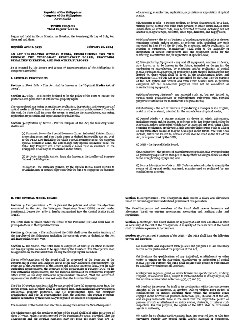 Optical Media Board Law | Download Free PDF | License | Crime & Violence
