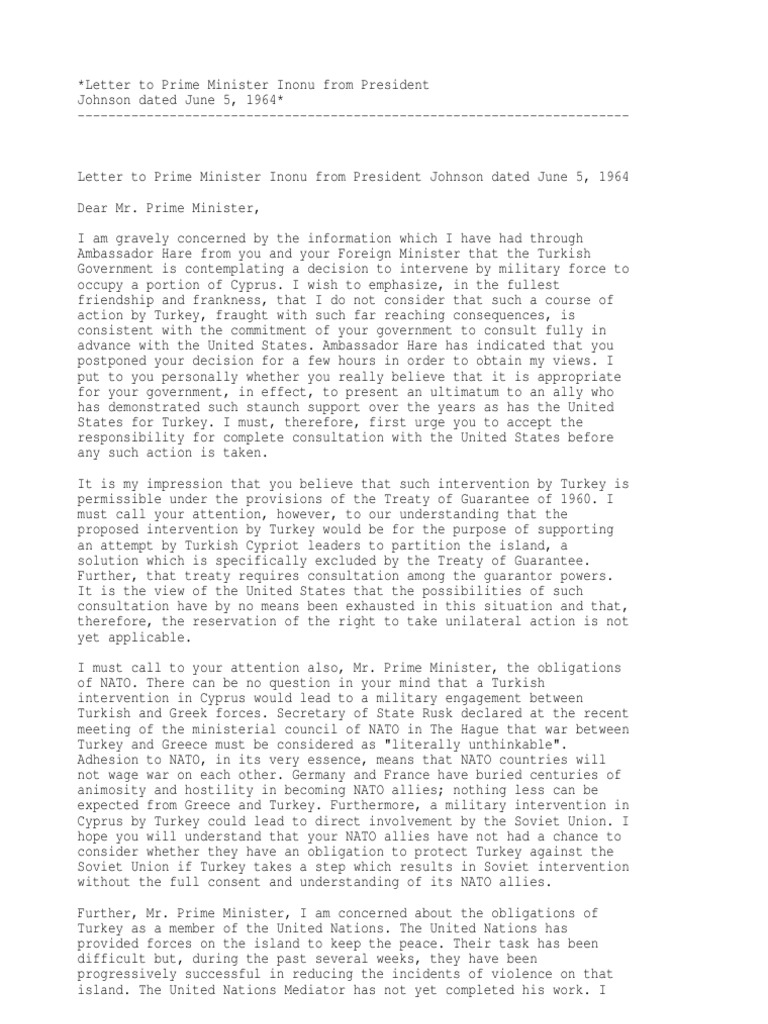 Johnson Letter | Cyprus | Turkey